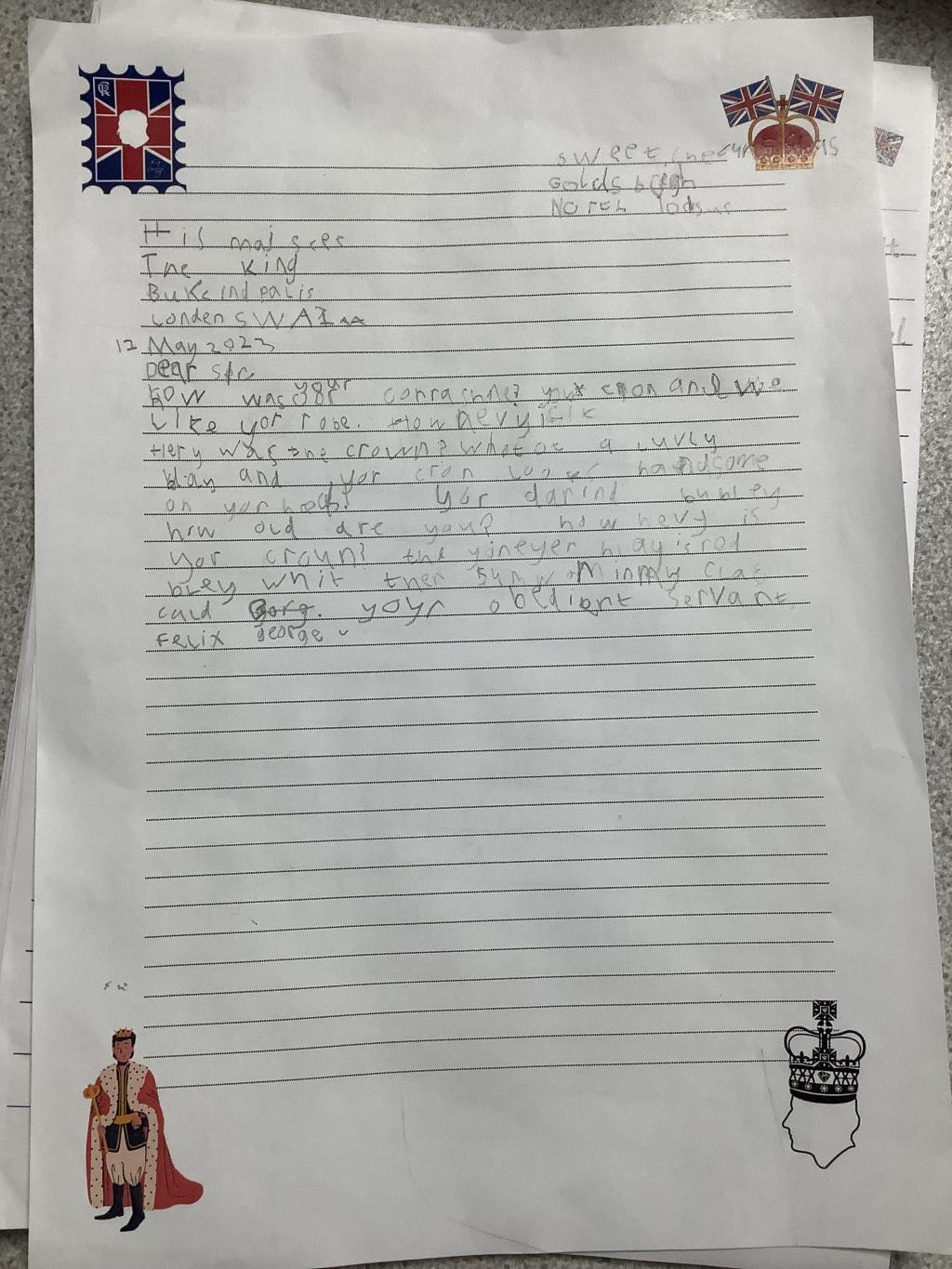 Letters to King Charles III | Goldsborough CE Primary School