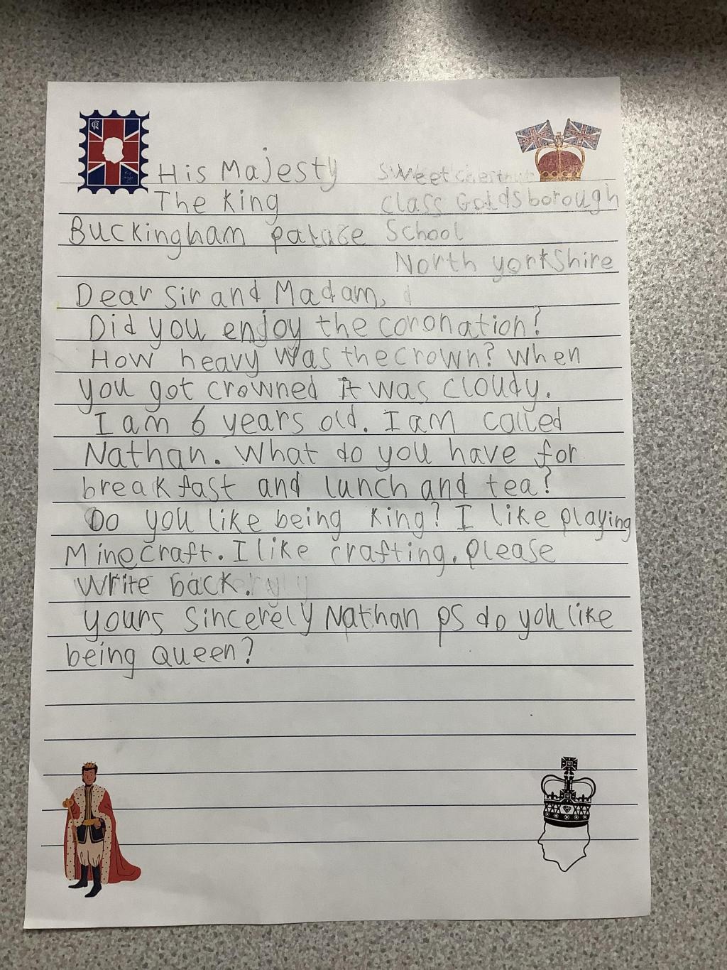 Letters to King Charles III | Goldsborough CE Primary School